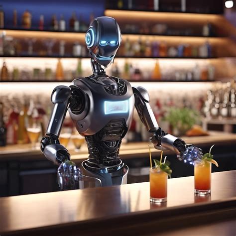 Premium Photo A Robotic Bartender Mixing Drinks With Flair And Precision Serving Up Cocktails