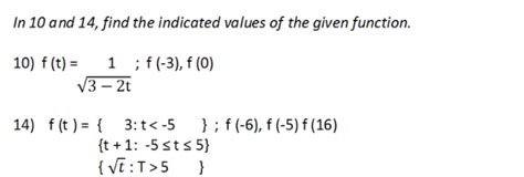 Solved Find The Indicated Values Of The Given Function F T Chegg