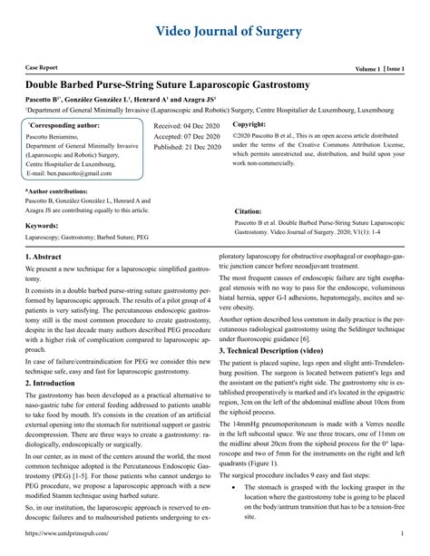 Pdf Double Barbed Purse String Suture Laparoscopic Gastrostomy Video Journal Of Surgery