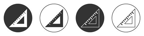 흰색 배경에 격리된 검정 삼각형 눈금자 아이콘입니다 스트레이트 엣지 기호입니다 기하학적 기호 서클 버튼입니다 벡터 3차원 형태에
