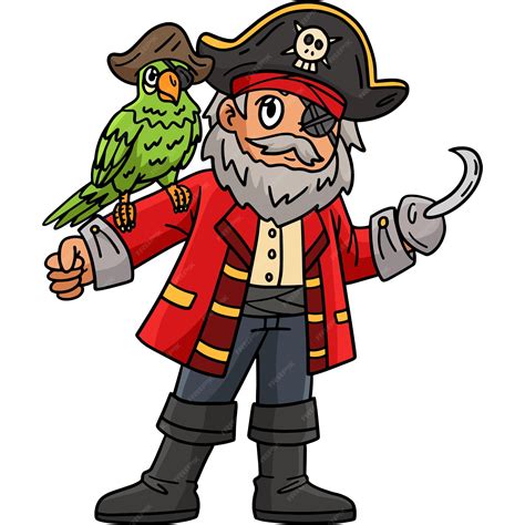 Premium Vector Pirate Captain With Parrot Cartoon Colored Clipart