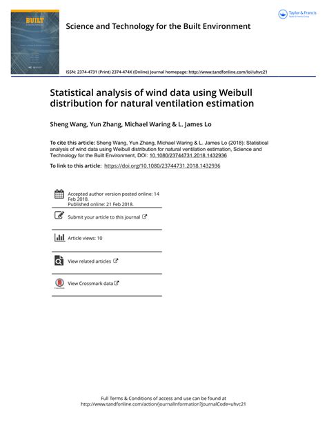 Pdf Statistical Analysis Of Wind Data Using Weibull Distribution For Natural Ventilation