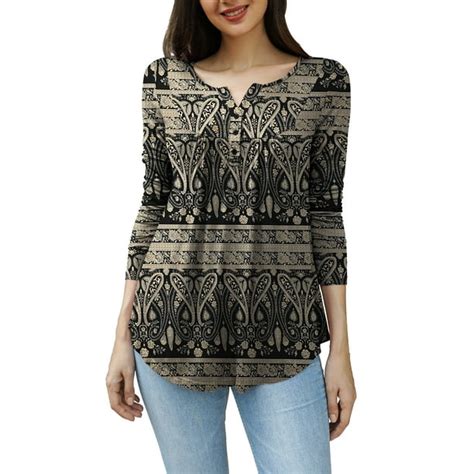 Folunsi Womens Plus Size Long Sleeve Tunic Tops Casual Floral Henley