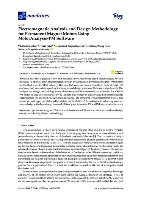 Pdf Electromagnetic Analysis And Design Methodology For Permanent Magnet Motors Using