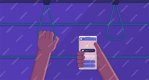 대중 교통에서 음악 듣기 진정 Lo Fi 배경 스마트폰 들고 2d 벡터 만화 내부 그림 보라색 Lofi 벽지 데스크탑 일몰 미적 90년대 복고풍 예술 꿈꾸는 듯한 느낌