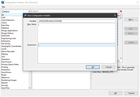microstation displaying all configuration variables communities
