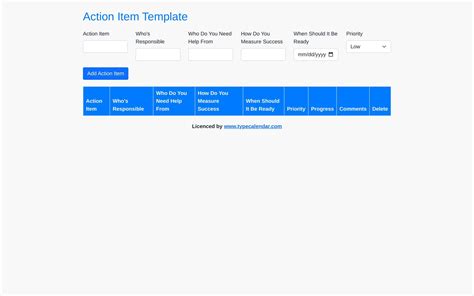 Free Printable Action Item Templates Excel Word Meeting