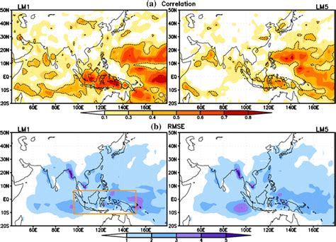 A Temporal Correlation Coefficient Skill And B RMSE Mm Day Of CFSv2 Download Scientific