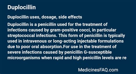 Duplocillin Uses Dosage Side Effects Food Interaction And Faq