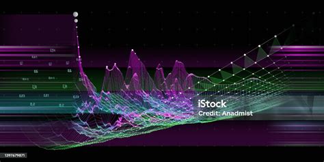 검은 색에 구부러진 색상 그리드가있는 추상적 인 기술 배경 분석 데이터 알고리즘의 시각적 프레젠테이션 빅 데이터 비즈니스 과학 및 기술 데이터 분석 표현을 위한 배너입니다