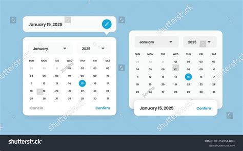 Modern Date Picker Calendar Popup Layout Stock Vector Royalty Free