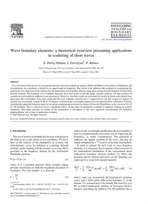 Pdf Wave Boundary Elements A Theoretical Overview Presenting