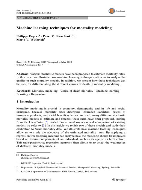 5 Machine Learning Techniques For Mortality Modeling Pdf