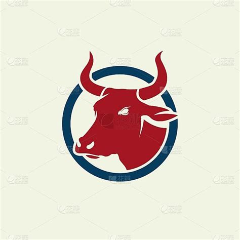 牛标志设计矢量图标插图，红牛在蓝圈，牛