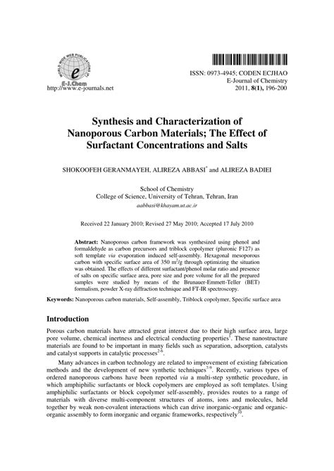 Pdf Synthesis And Characterization Of Nanoporous Carbon Materials
