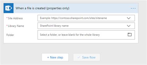 sharepoint online when creating flow of when file created seek
