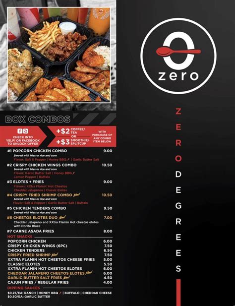 Menu At Zero Degrees Fast Food Davie