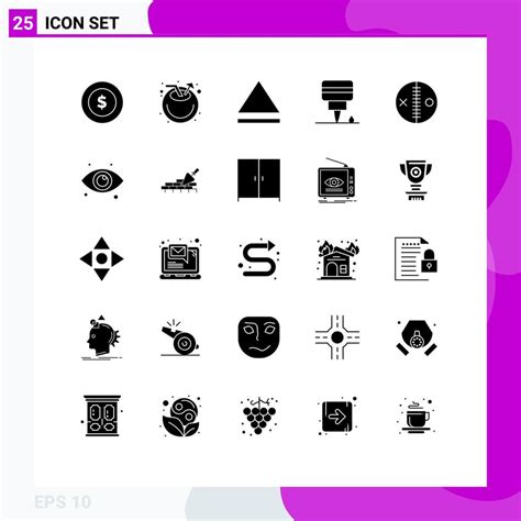 pictogram set of 25 simple solid glyphs of view voodoo engine puncture
