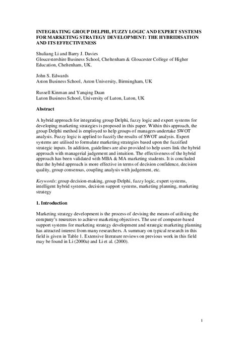 Pdf Integrating Group Delphi Fuzzy Logic And Expert Systems For Marketing Strategy