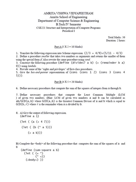Cse221 Structure And Interpretation Of Computer Programs Iv Semester