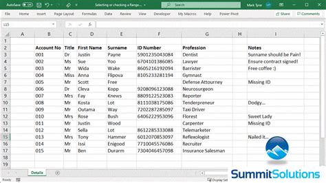 Quickest Way To Select And Check An Excel Range Summit Solutions Training