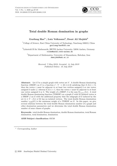Pdf Total Double Roman Domination In Graphs