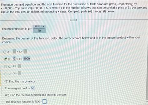 Solved The Price Demand Equation And The Cost Function For