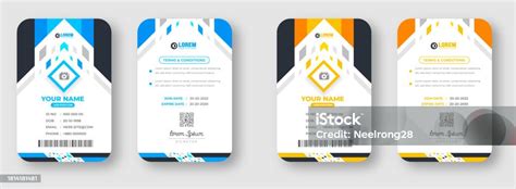 기업 현대 창조적 인 최소한의 간단한 비즈니스 사무실 Id 카드 디자인은 파란색과 노란색으로 설정되어 있습니다 회사 회사 개인 보안 배지 사무실 직원 신분증 템플릿입니다