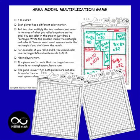 Free Area Model Multiplication Game Multiplication Facts Arrays Dice