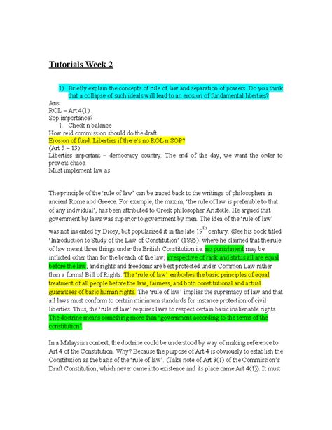 Tutorial Questions On Rule Of Law And Separation Of Powers Intro Week 2