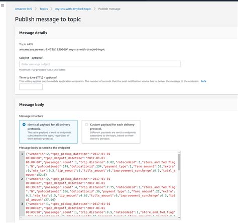 use aws sns to send data to tinybird