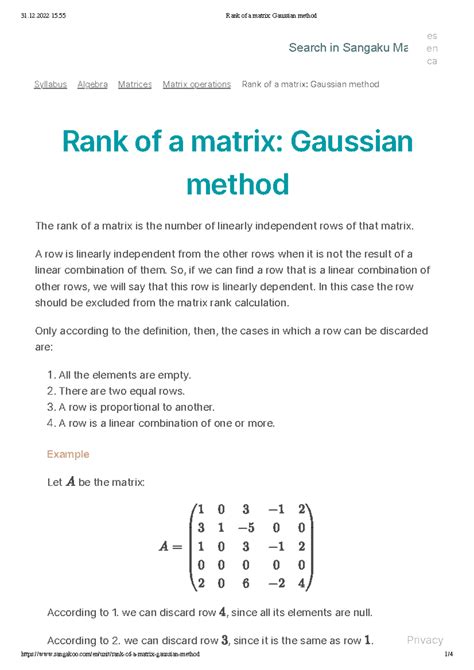 Rank Of A Matrix Gaussian Method A Row Is Linearly Independent From