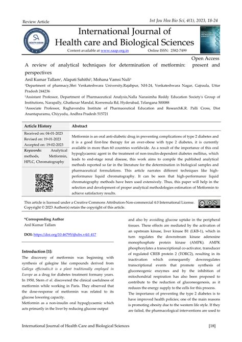 Pdf A Review Of Analytical Techniques For Determination Of Metformin Present And Perspectives