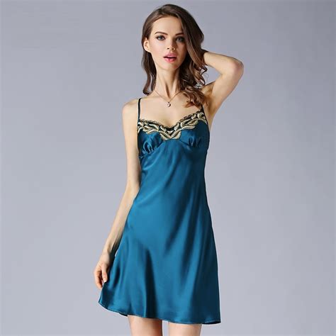 Blue Sexy Sling Silk Pajamas For Women