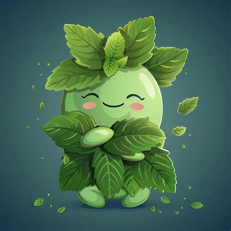 Cute Spring Mint Hug Cartoon Vector Icon Illustration Premium Ai