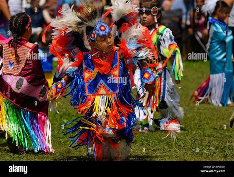 Native American Indian Dancers In Traditional Dress Or Regalia Stock