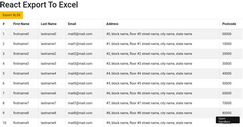 React Export Excel Forked Codesandbox