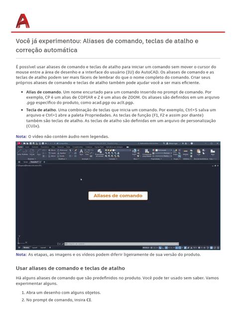 autocad 2021 ajuda aliases de comando teclas de atalho e correção