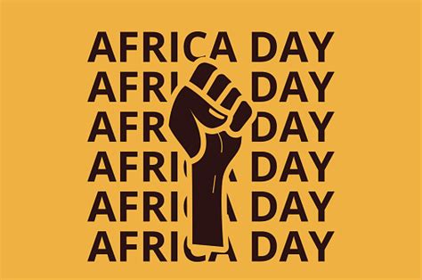 아프리카의 날 그림 와 주먹 손 상징 실루엣 와 타이포그래피 기치 축하 디자인 카드 템플릿입니다 아프리카 해방 5월 25일 벡터 배경 5월에 대한 스톡 벡터 아트 및 기타