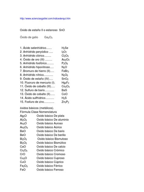 Formulas De Oxidos Basicos Pdf