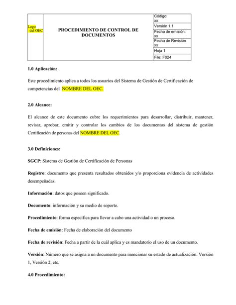 Procedimiento De Control De Documentos