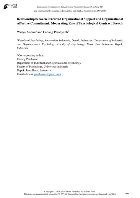 Pdf Relationship Between Perceived Organizational Support And