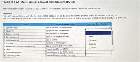 solved problem 1 2a static assign account classifications