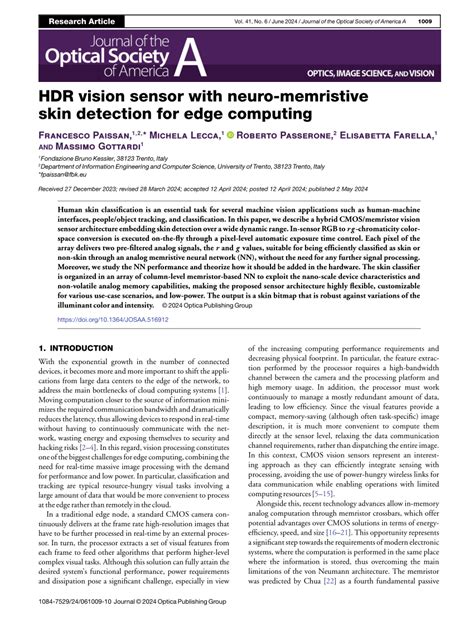 Hdr Vision Sensor With Neuro Memristive Skin Detection For Edge