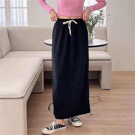 라온디 가을 스판 골덴 코듀로이 스커트 H라인 롱스커트