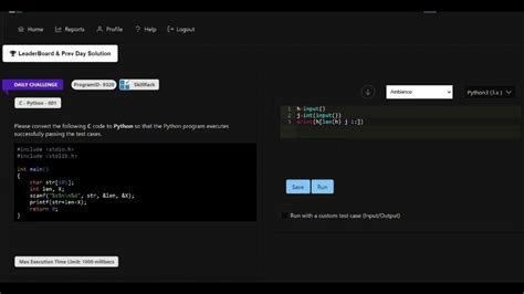 Skillrack Daily Challenge 16082023 Convert C Code To Python Program Id 9320 Python