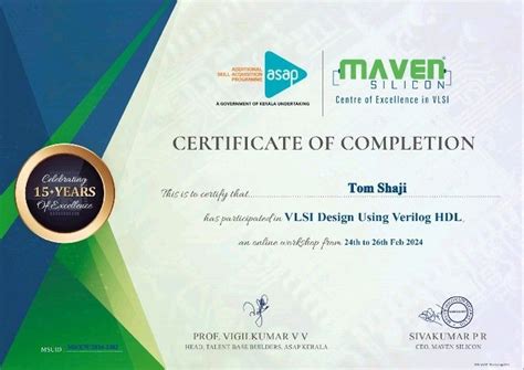 Tom Shaji On Linkedin Completed An Intensive Vlsi Design Using Verilog Hdl Course At Maven