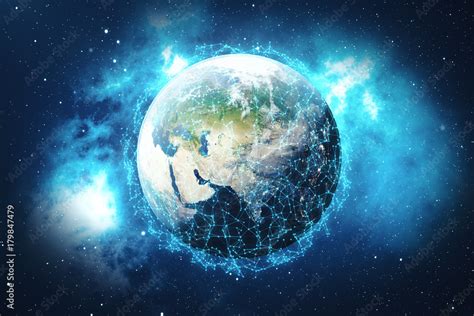 3d rendering global network background connection lines with dots