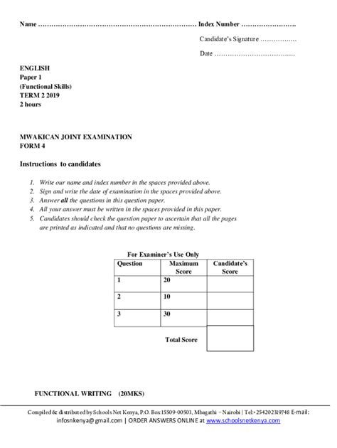 Fillable Online Functional Skills English Level 2 Reading Exam Sample Fax Email Print