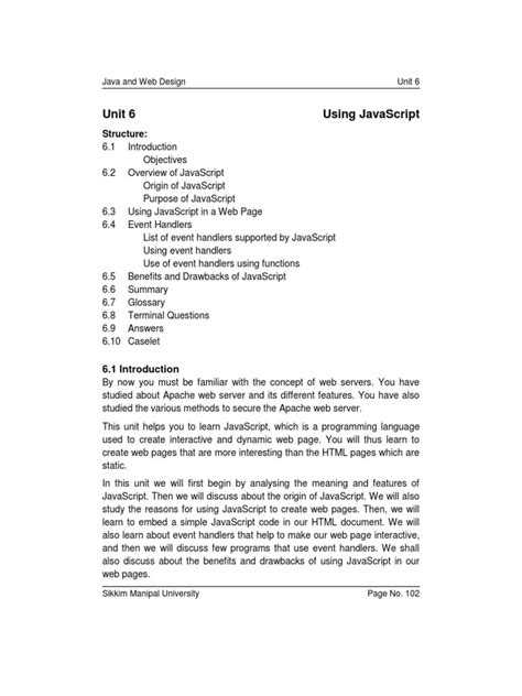 Unit 6 Using Javascript Structure Pdf Java Script Web Page